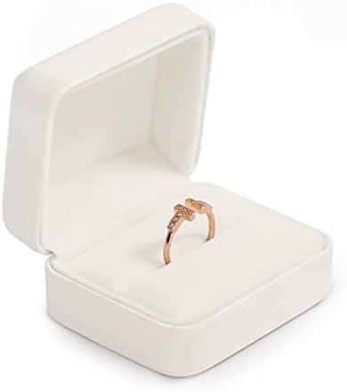 Amazon.com: Woodten White Round Corner Ring Box PU Leather Engagement ...