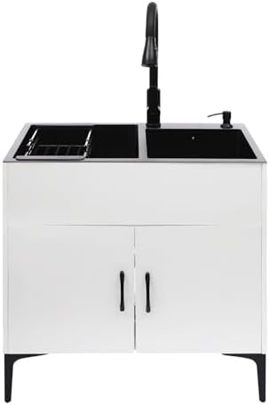 JAYGOVAN 24 Inch Laundry Sink with Cabinet and Pull-Out Sprayer Faucet ...