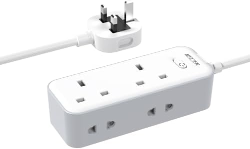 Mscien 2m Extension Lead with USB Slots, 2 Sockets Way Double Plug ...