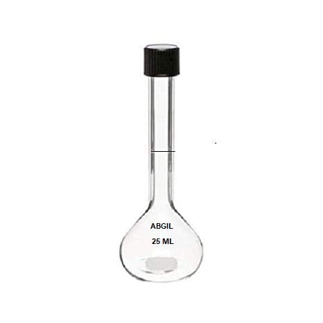 ABG BOROSILICATE GLASS VOLUMETRIC FLASK WITH SCREW CAP. 25 ML CAPACITY ...