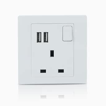 ABB Inora 1 Gang Switched 13A USB Plug Socket • Premium 13amp Plug Socket • Double Pole • White ...