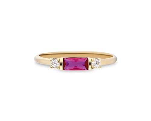 Amazon.com: Ruby Ring in 14k Solid Gold | Baguette Ruby Ring | Minimalist Red Ruby Ring ...