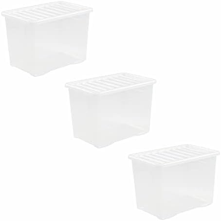 (Set of 3) 80L Litre Crystal Clear Transparent Plastic Large Storage ...