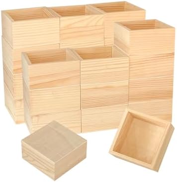 Amazon.com: 24 Pack Square Wood Box Unfinished Small Wooden Boxes for ...