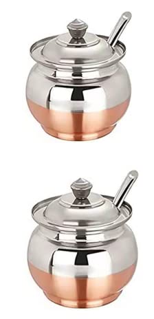 Buy Attachh Copper Coated Base Stainless Steel Ghee Pot with Spoon ...