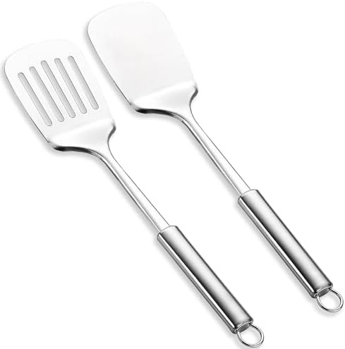 Stainless Steel Spatulas Set, ReaNea Silver Slotted Turner, Solid ...