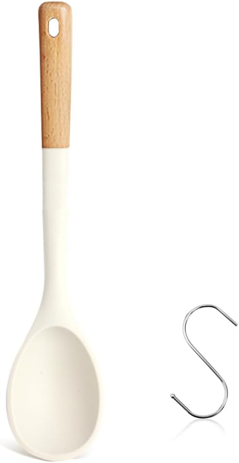 Amazon.com: Large Silicone Cooking Spoons, Nonstick Solid Wooden Handle ...