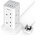 Tower Extension Lead with 3 USB Slots, TESSAN 8 Way Multi Plug ...