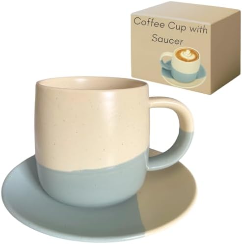 Amazon.com | Hand-Painted Ceramic Coffee Cup with Saucer - 12 oz ...