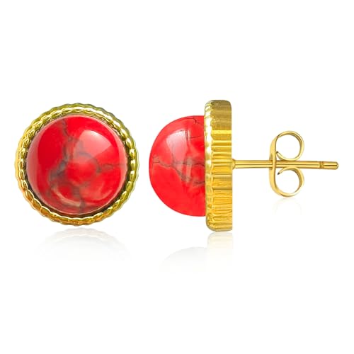 Amazon.com: 8mm Handmade Genuine Red Turquoise Stone Stud Post Earrings ...