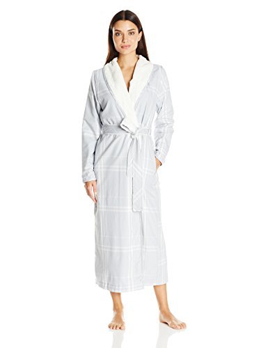iRelax Women's Woven Plaid Twill Shell 51 inch Lined Shawl Collar Robe ...