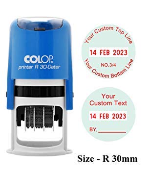 COLOP Stamp R30 with Date Blue Body/Blue Pad- Rubber Stamp/Self Inking ...