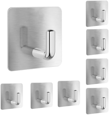UNCO- Metal Small Adhesive Hooks, 10 Pack, Stainless Steel, Hooks for ...