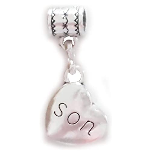 Amazon.com: "Son charm" silver-plated Hanging heart charm : Handmade ...