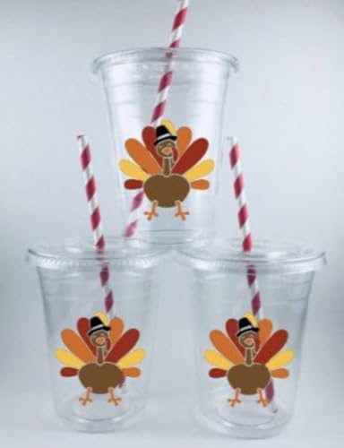Amazon.com: Thanksgiving Turkey Cups Disposable Set 12 Turkeys Lids ...