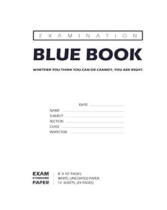 Examination Blue Book, Wide Ruled, 12 Sheets (24 Pages), Blank Lined ...