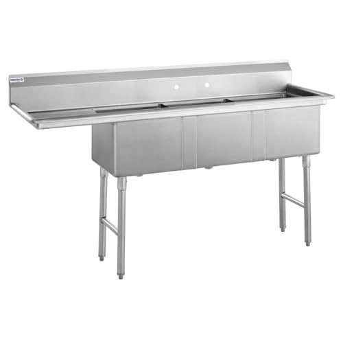 Kratos 29N-057 Three-Bowl Compartment Sink, 17"Wx17"Lx12"H Bowl Size ...