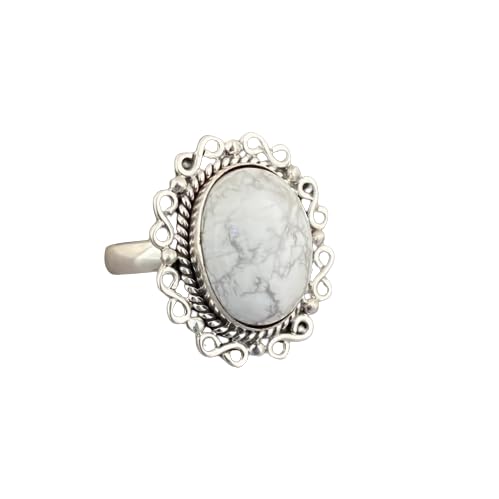 Amazon.com: White Howlite Ring, 925 Sterling Silver Plated Ring ...