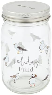 Cooksmart Coastal Birds Glass Money Jar | British Designed Savings Jar ...