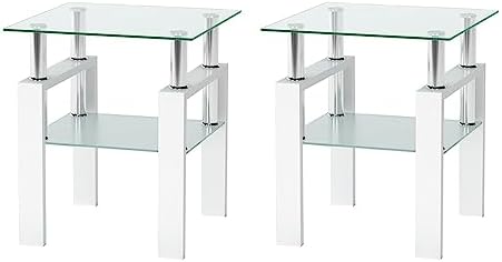 Amazon.com: Meihua Glass End Table, Square Glass Side Table, 2-Tier ...