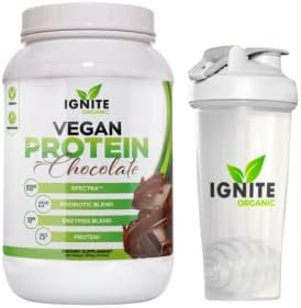 Amazon.com: Ignite Organic Vegan Protein Powder w/ 24oz Shaker Bottle ...