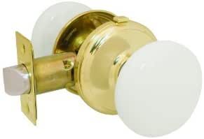 Gainsborough Genuine Porcelain Door Knob Set (Locking Bed & Bath, White Porcelain & Brass ...