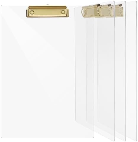 Amazon.com : 4 Pack Thick Clear Acrylic Clipboard with Shiny Gold ...