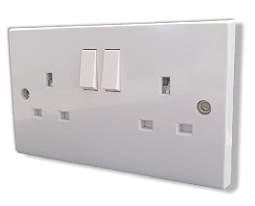Deta 2 Gang Double WHITE 13A DP UK Plug Socket With White Rocker ...