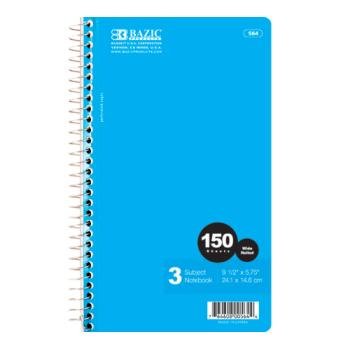 BAZIC W/R 150 Ct. 9.5" X 6" 3-Sub Spiral Notebook Case Pack 24: Amazon ...