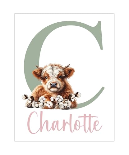 Amazon.com: Highland Cow Personalized Watercolor Sage and Pink Rustic ...