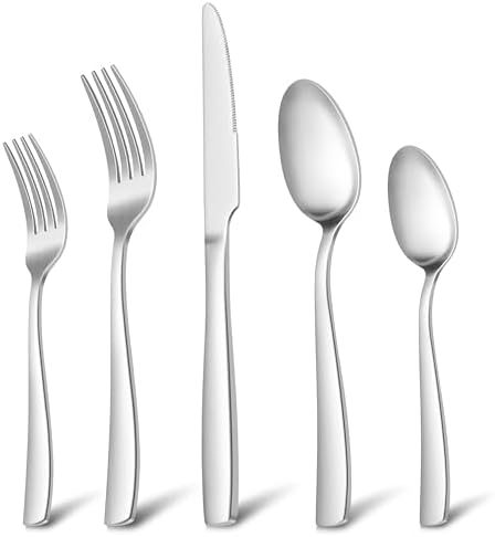 Amazon.com | E-far Matte Silverware Set for 4, 20 Pieces Stainless ...