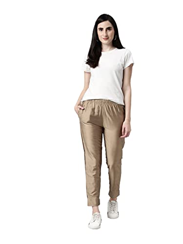 Buy GO COLORS Women Gold Mid Rise Tapered Fit Modal Metallic Pant at ...