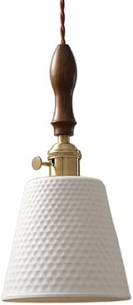 SANBDDLYY Walnut Handle Chandelier Ceramic Lampshade Hanging Lamp White ...