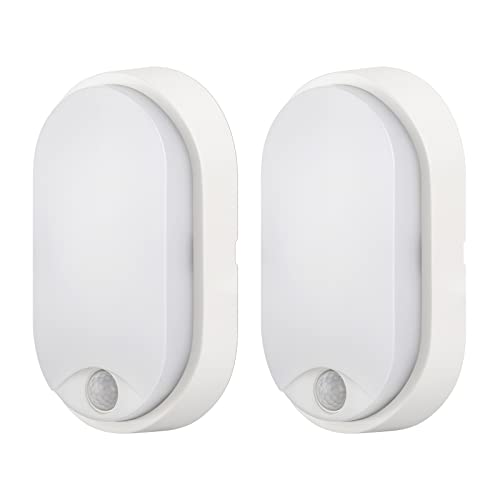 14W LED 4000K IP54 Flush Wall Mounted PIR Sensor Oval Bulkhead Light Fixture for Outdoor, Garden ...