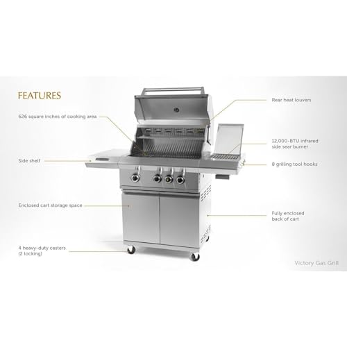 Victory 3-Burner Propane Gas Grill With Infrared Side Burner - BBQ ...
