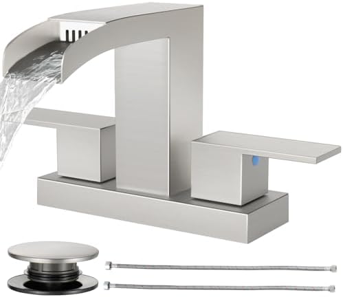 Amazon.com: Cobbe Waterfall Bathroom Faucets 3 Hole, Brushed Nickel ...
