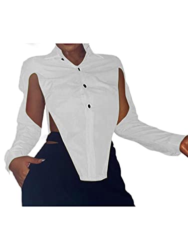 LYANER Women's Collar V Neck Side Open Cut Out Long Sleeve Button Down ...