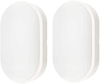 14W LED 4000K IP54 Flush Wall Mounted Oval Bulkhead Light Fitting with White Trim - Perfect for ...