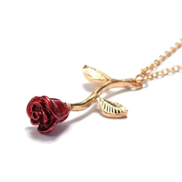 VIEN Red Rose Shape Long Chain Pendant Necklace for Women Simple ...