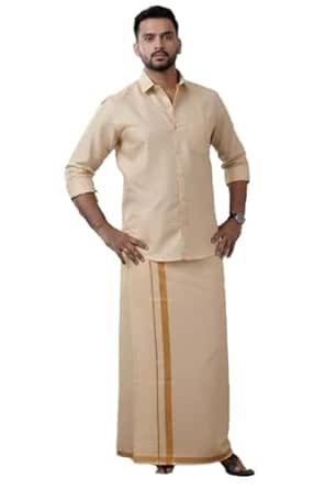 Buy Azrah Apparel Men's Tissue Copper Colour Dhoti and Shirt Combo ...
