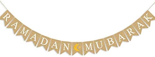 Amazon.com: Jute Burlap Eid Mubarak Banner with Moon and Star Ramadan ...