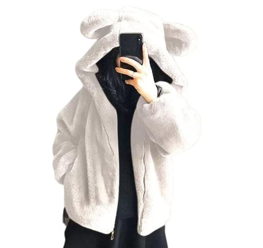 Milky Way Women's Fleece Hooded Neck Jacket HODDY_CAT_White_Large ...