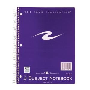 Bulk Wide Margin Wirebound Notebook, 3 Subject 10.5"x8", 120 Sheets ...
