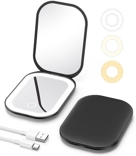 Amazon.com: U0 Circular Compact Mirror with Light, 3.1" HD Lighted ...
