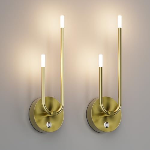 Aipsun Gold Battery Operated Wall Sconce Set of 2, Modern LED ...