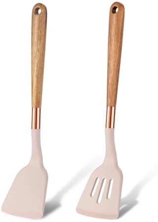 Amazon.com: FXFSTEEL Silicone Cooking Spatula Set, 2Pcs Wooden Handle ...