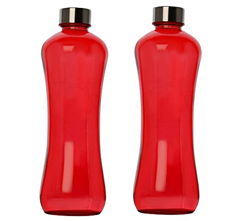Glass Water Bottle Dumble Design for Good Grip 850ml Capacity Set of 2 ...