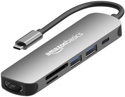 Amazon Basics 6-in-1 Hub Multiport Adapter, USB Type-C with Aluminium ...