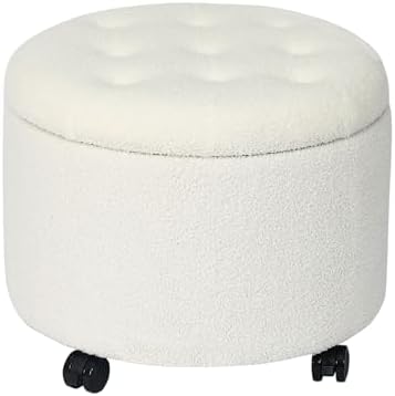 Amazon.com: Decent Home Round Storage Ottoman with Rolling Wheels ...