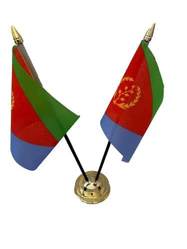 Eritrea Eritrean 2 Flags Flag Table Desk Top Display Centrepiece & Gold ...